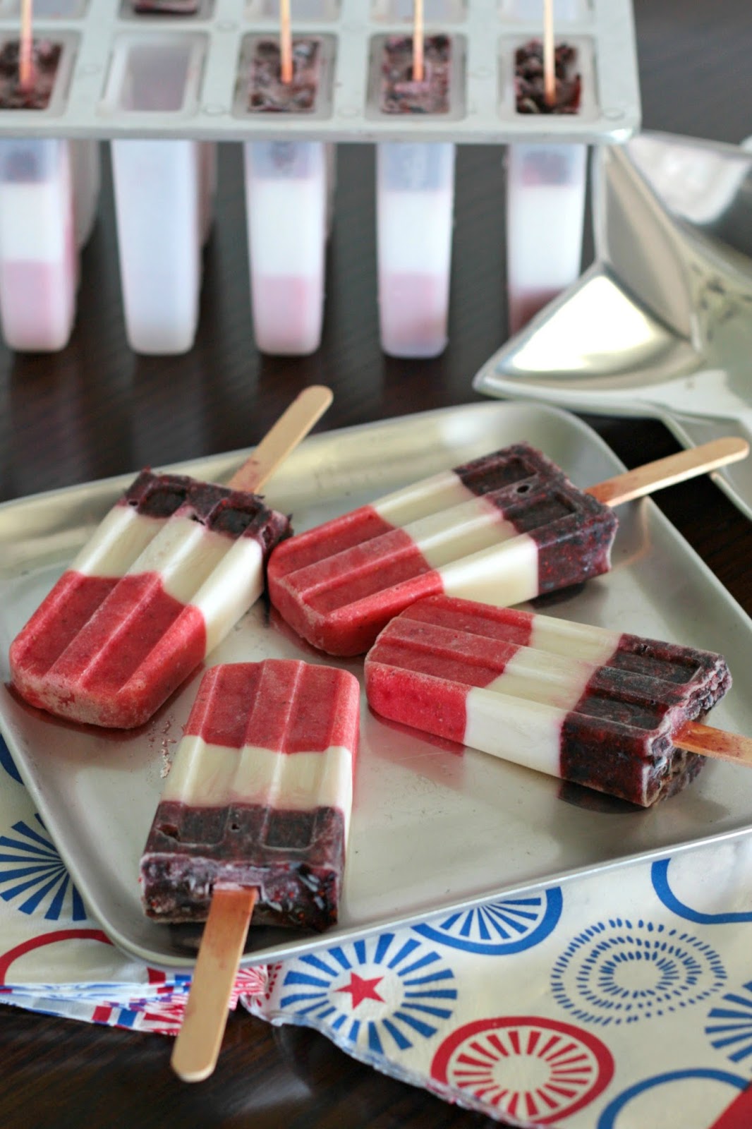Red, White, and Blue Double Berry Coconut Popsicles - Apple A Day
