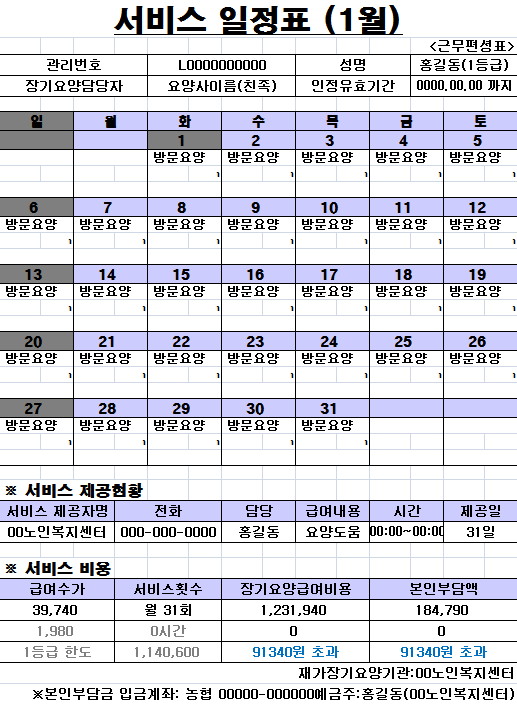 노인장기요양 방문요양 재가방문 관련 정보 1월 2013
