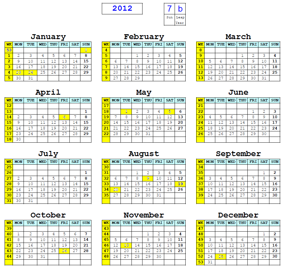 Welcome: Calendar 2012