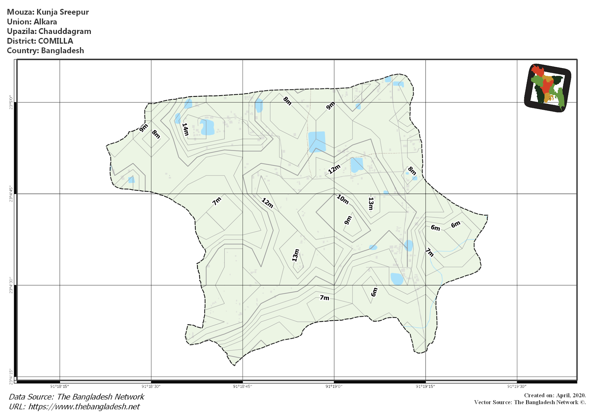 Map of Kunja Sreepur Mouza, Chauddagram, Comilla