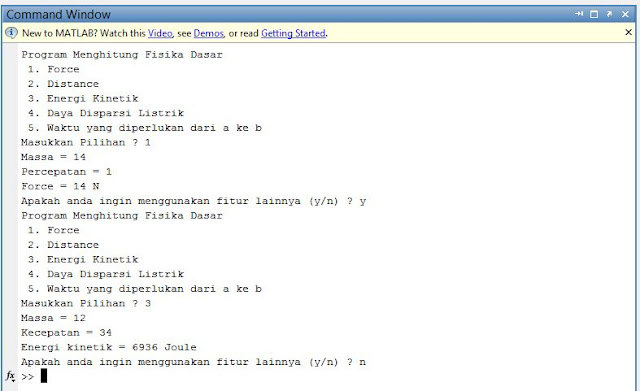 Information Center: Program beberapa rumus fisika dasar di MATLAB