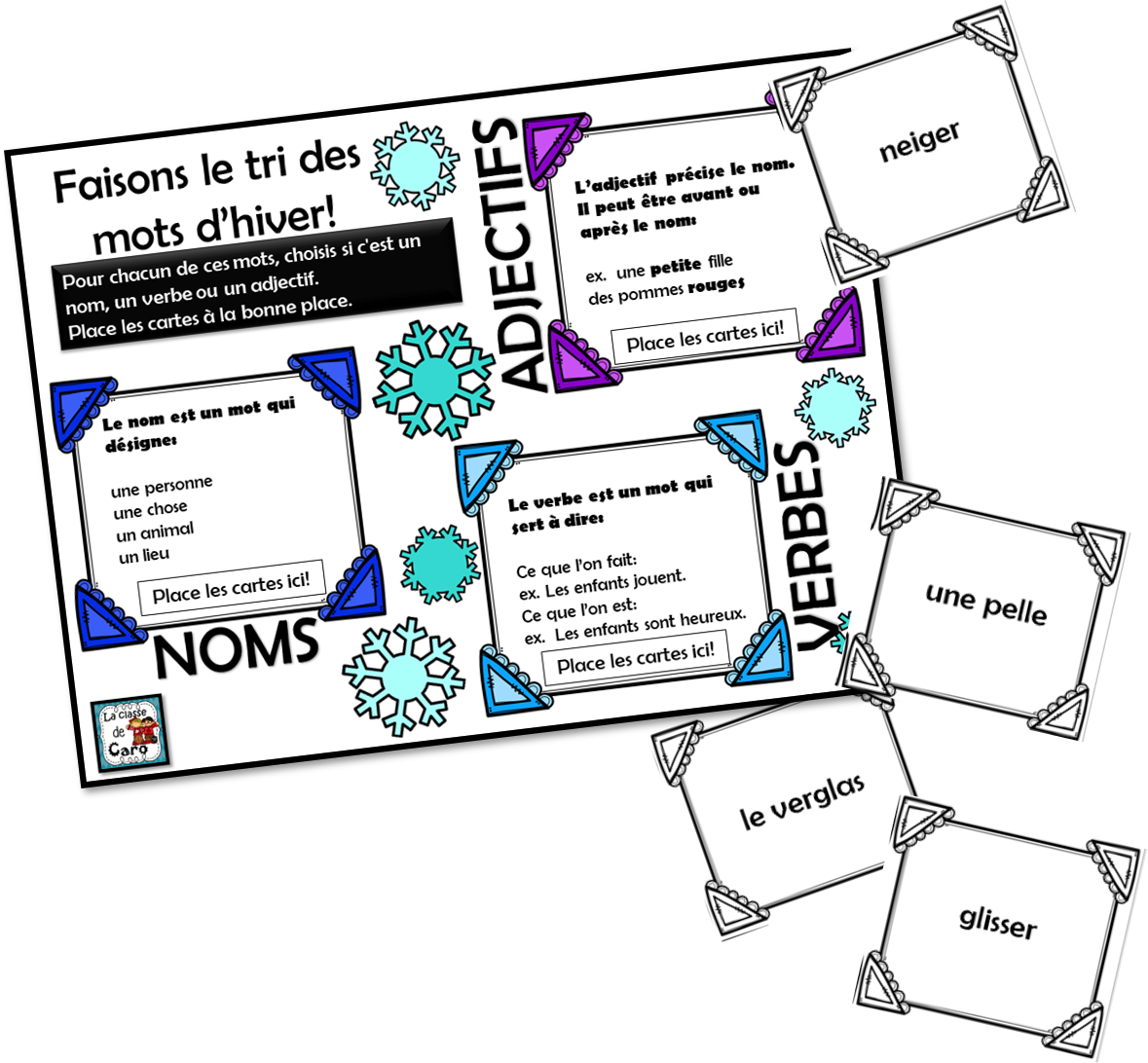 la classe de caro.: Tri des noms, adjectifs et verbes - L’hiver