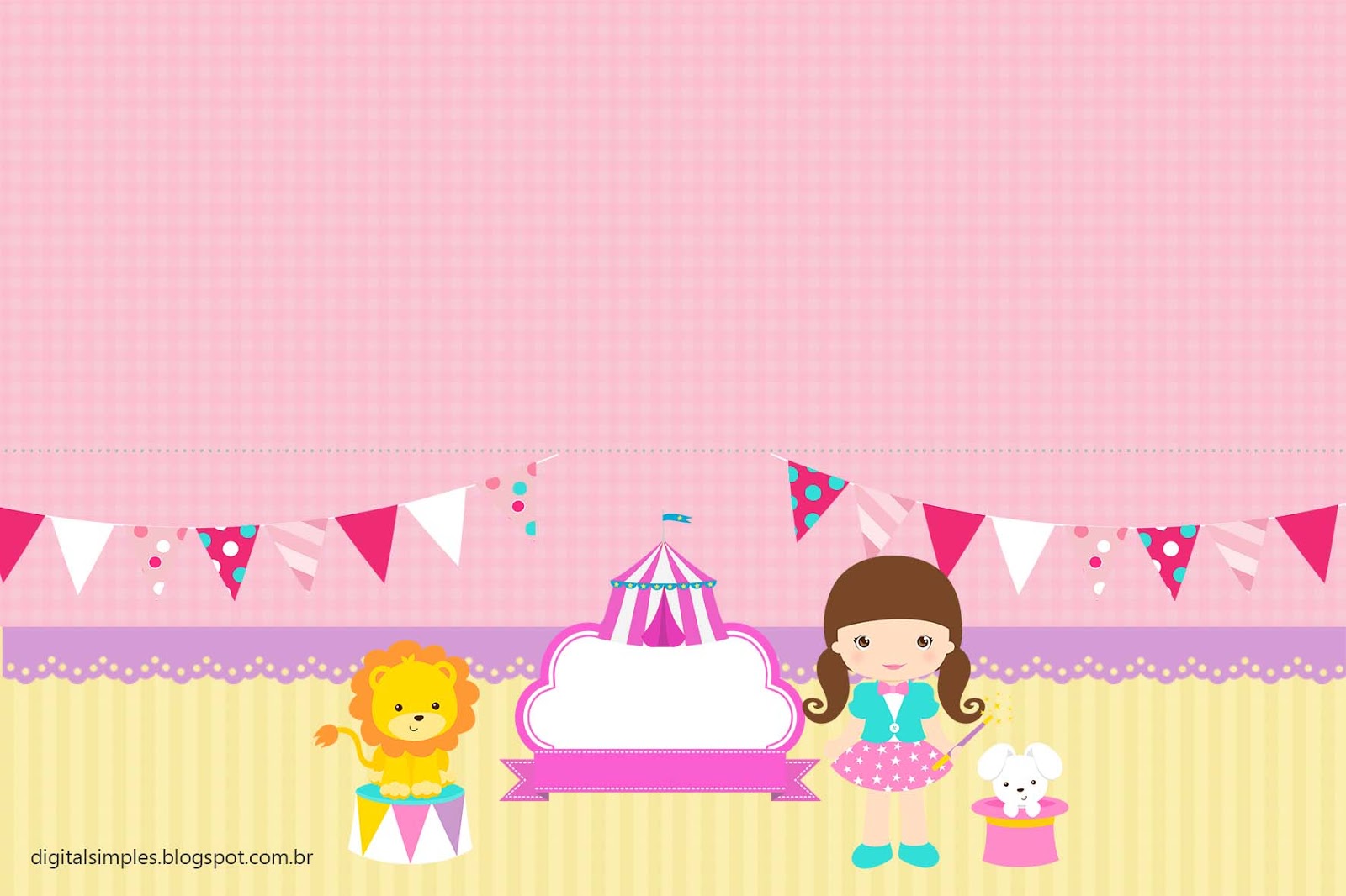 KIT DIGITAL ANIVERSÁRIO CIRCO ROSA, LILÁS E AMARELO - Convites Digitais ...