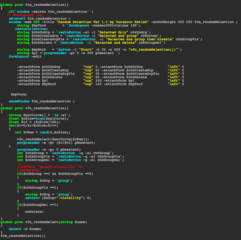 Autodesk Maya Programming: Random Selection (MelScript)