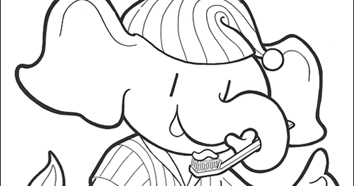 Coloring & Activity Pages: Elephant Brushing Teeth