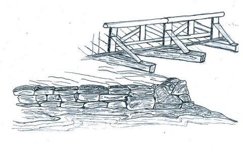 JIM MATHEWS' SKETCHES: Stone Bridge walkway over the stream at the park ...