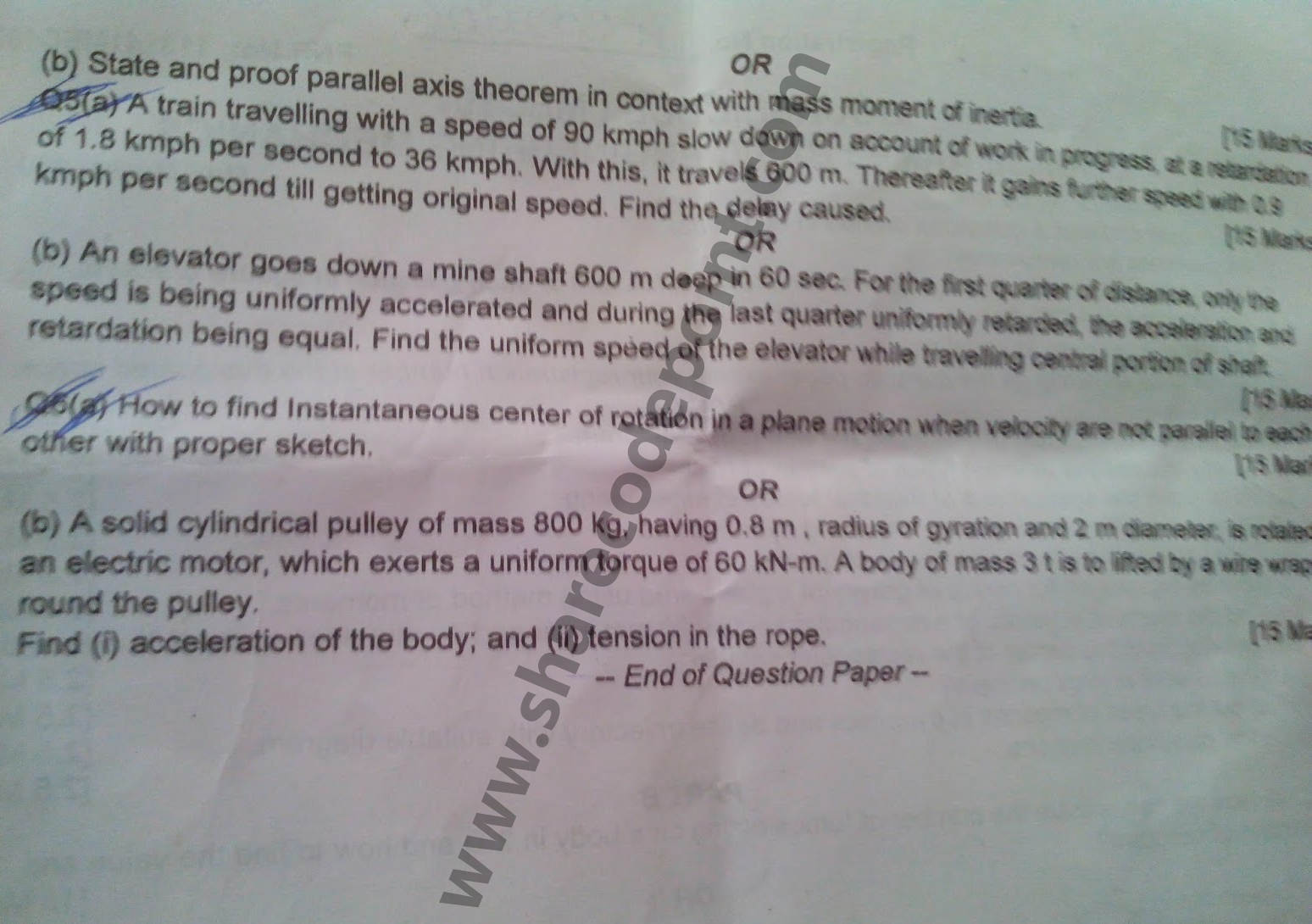 MEC107 : Basic Engineering Mechanics End Term Exam Question Paper - MEC ...