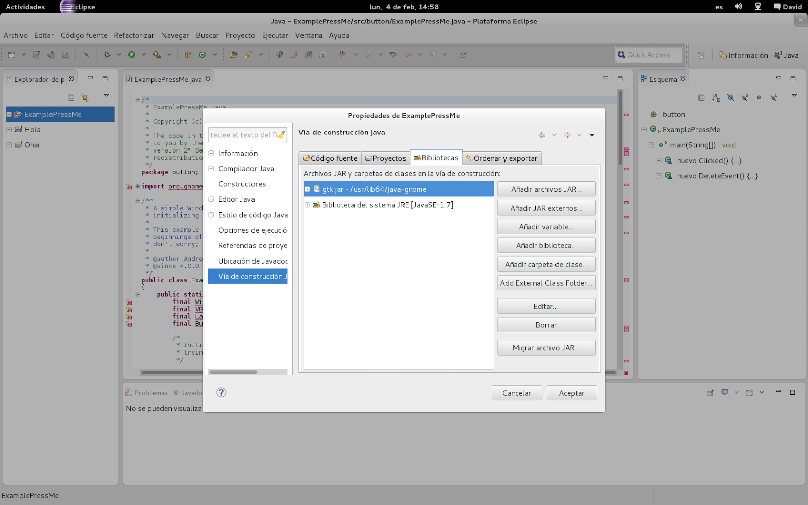 Tiburón de alambre: Java-Gnome en Fedora 18