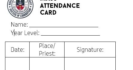Mass Attendance Card