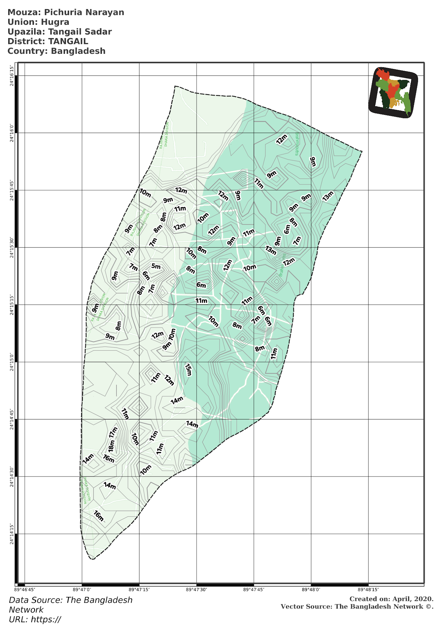 Map of Pichuria Narayan Mouza, Tangail Sadar, Tangail