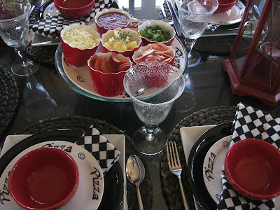 Red Couch Recipes: We Love Pizza Tablescape and Homemade Heart-Shaped ...