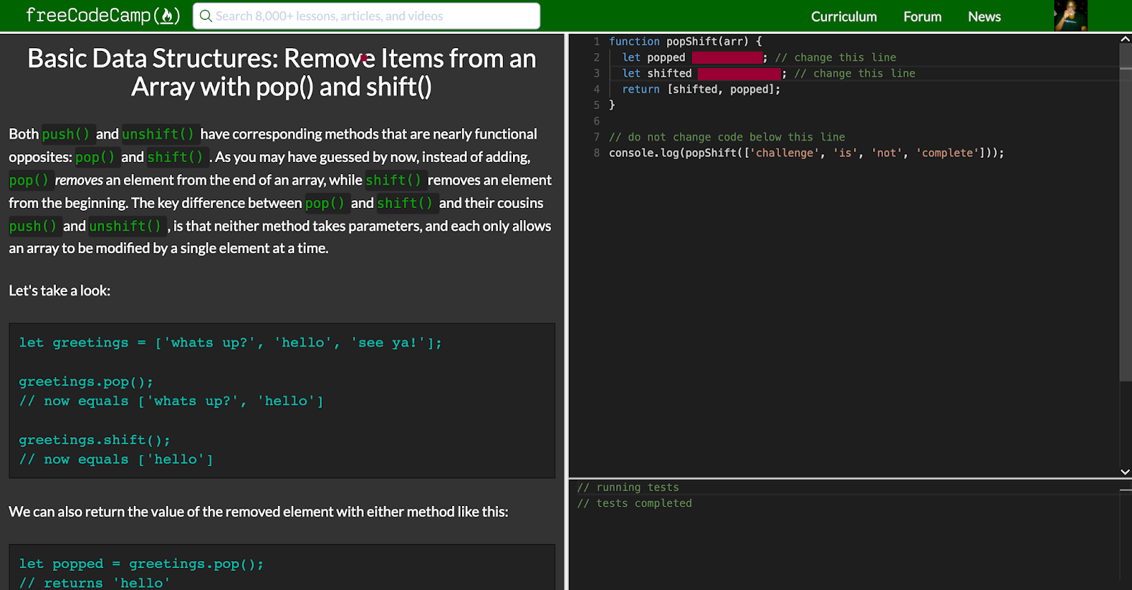 Just a Few Things..: Remove Items from an Array with pop() and shift()