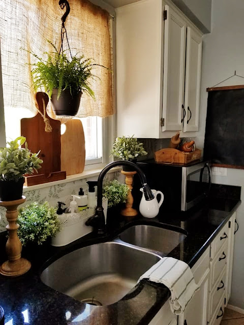 The Quaint Sanctuary: { DIY Cottage Kitchen Wallpaper Backsplash by ...