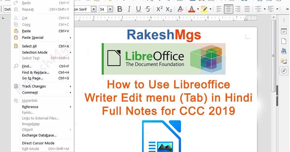 How to Use Libreoffice Writer Edit Menu in Hindi Full Notes ...