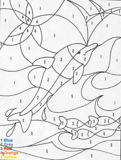 Coloring Page World: Color-by-number Dolphin