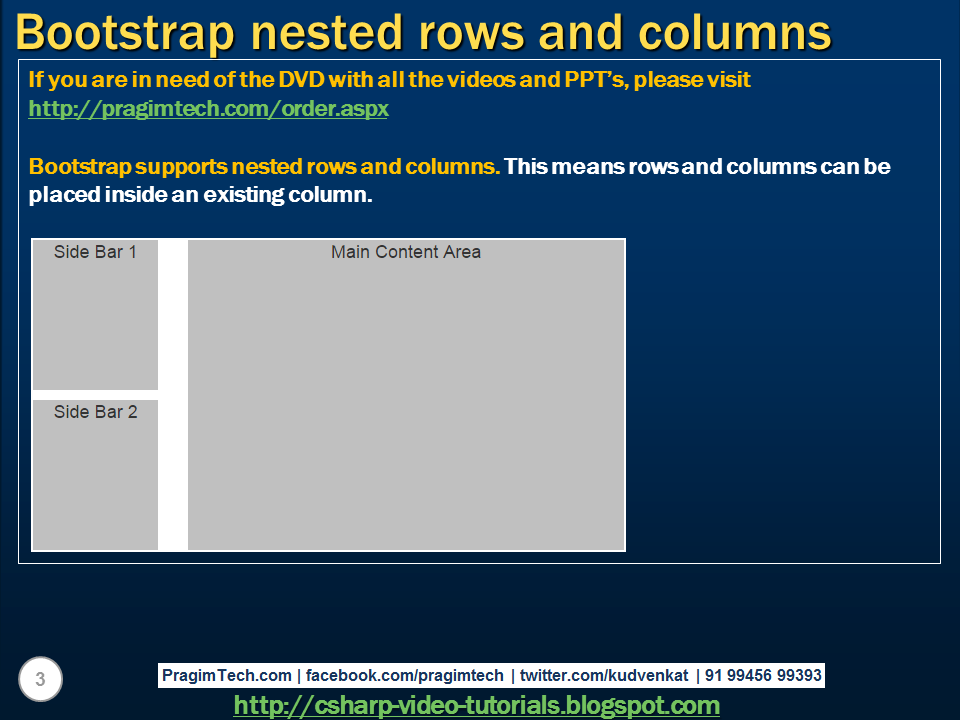 Sql server, .net and c# video tutorial: Bootstrap nested rows and columns Sql server, .net and c# video tutorial: Bootstrap nested rows and columns