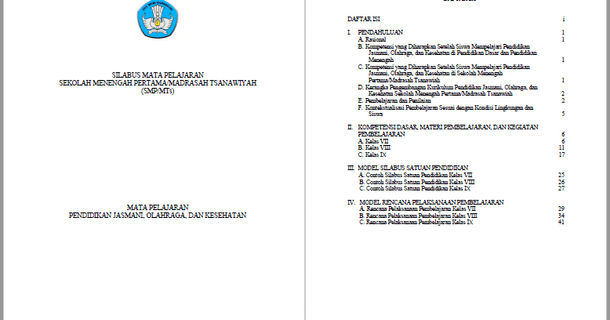 Silabus RPP PJOK SMP MTs Kurikulum 2013 Kelas VII, VIII, IX - Contoh Format