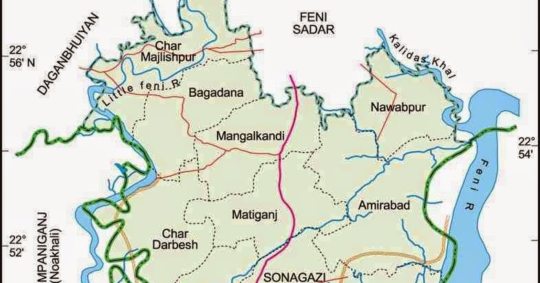 Sonagazi Upazila Map, Feni District, Bangladesh