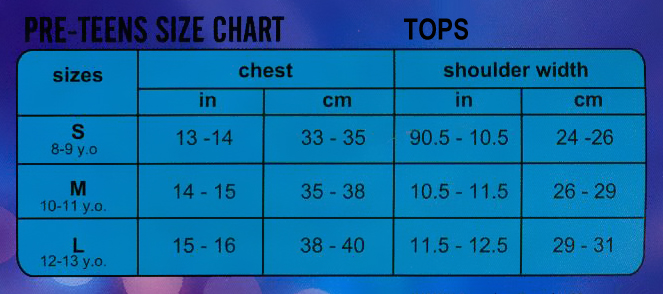 moi petite boutique: Size charts