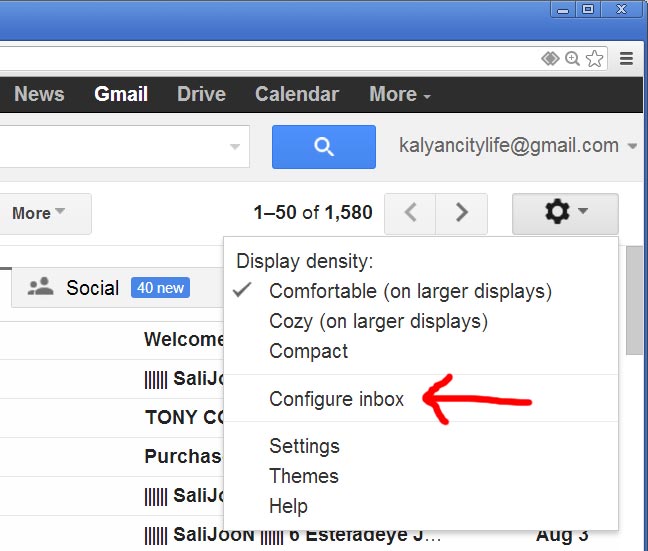 Where is the settings icon in gmail - jesshare