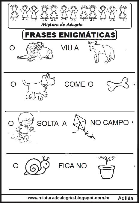 FRASES ENIGMÁTICAS PARA ALFABETIZAÇÃO - Mistura de Alegria