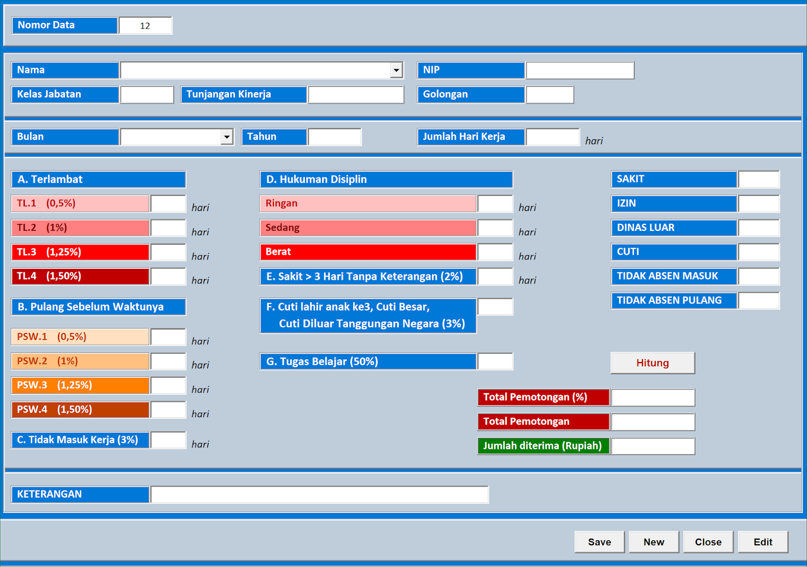 Aplikasi Excel Formulir Perhitungan Tunjangan Kinerja - ExcelManiacs