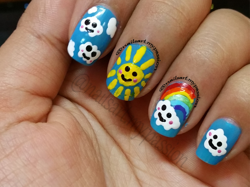 Nail Art My Passion: Tutorial 2: Blue Summertime Rainbow Nails