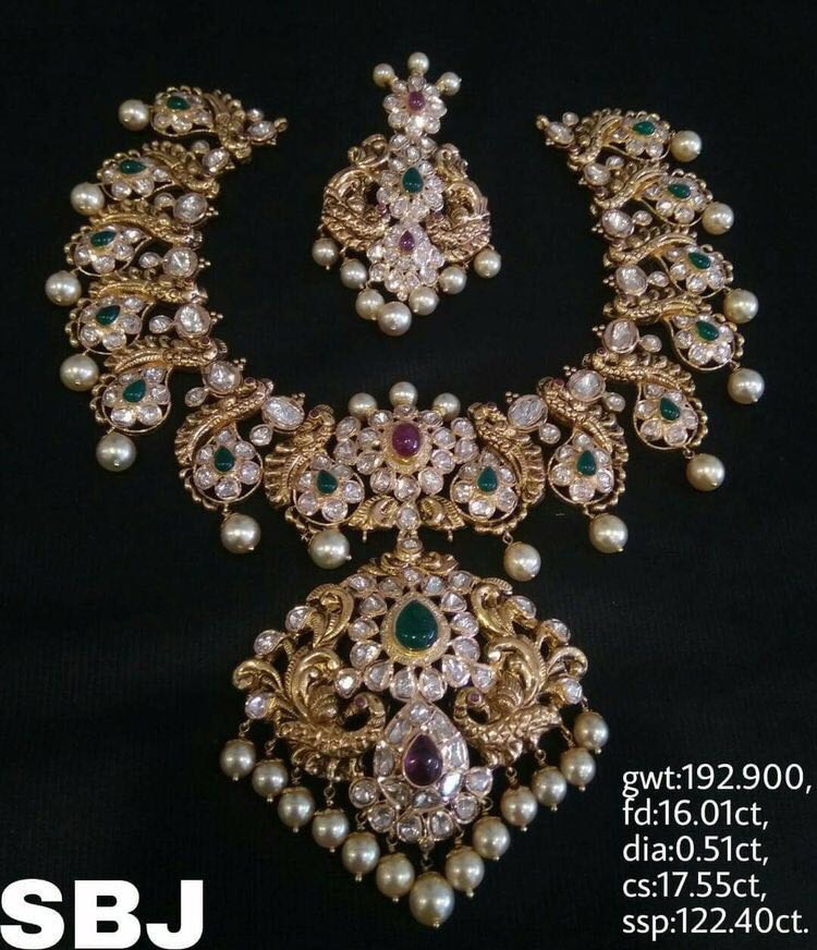 Floral Peacock Pachi Set 192 Grams - Jewellery Designs