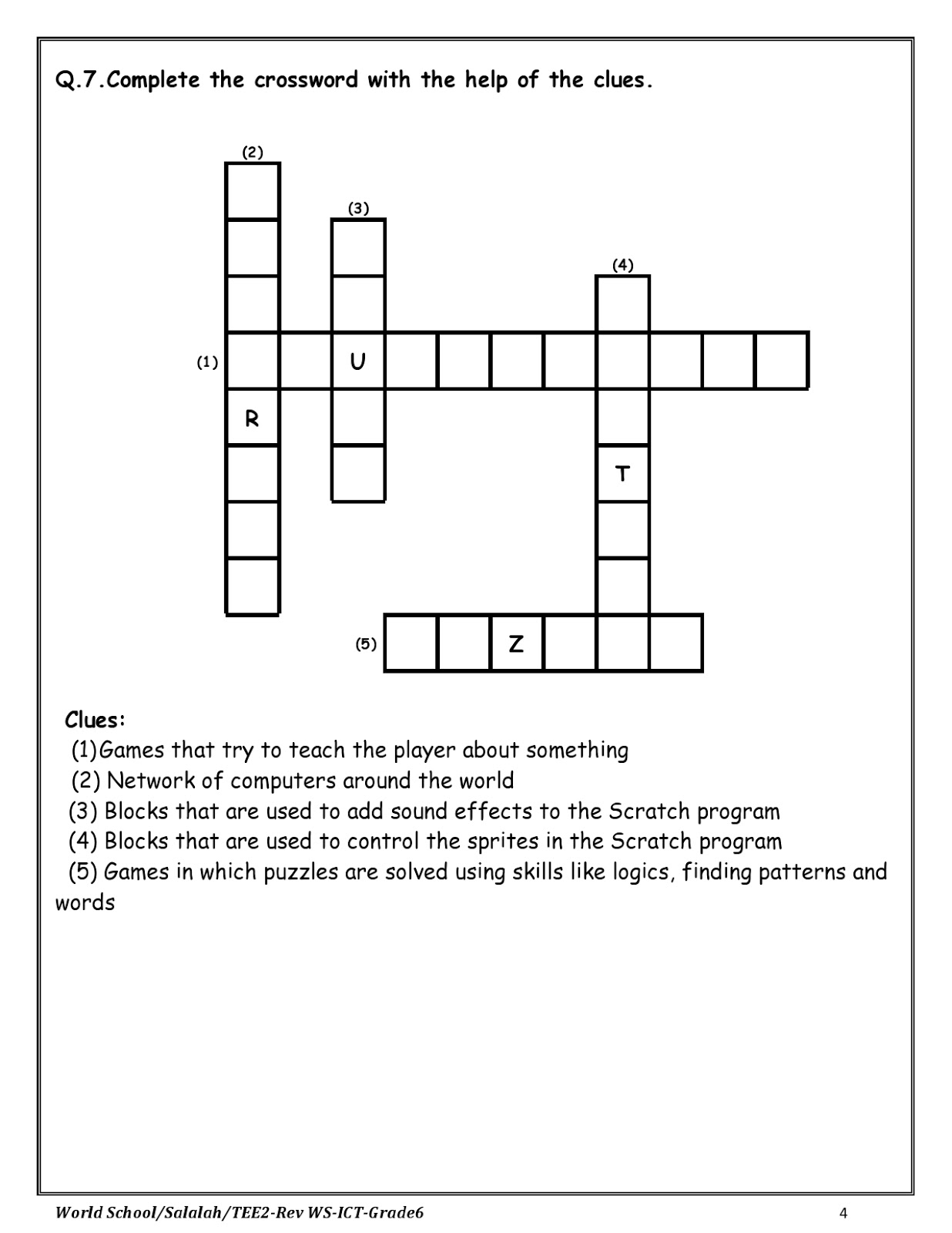 WORLD SCHOOL OMAN: ICT Revision worksheet for Grade 6