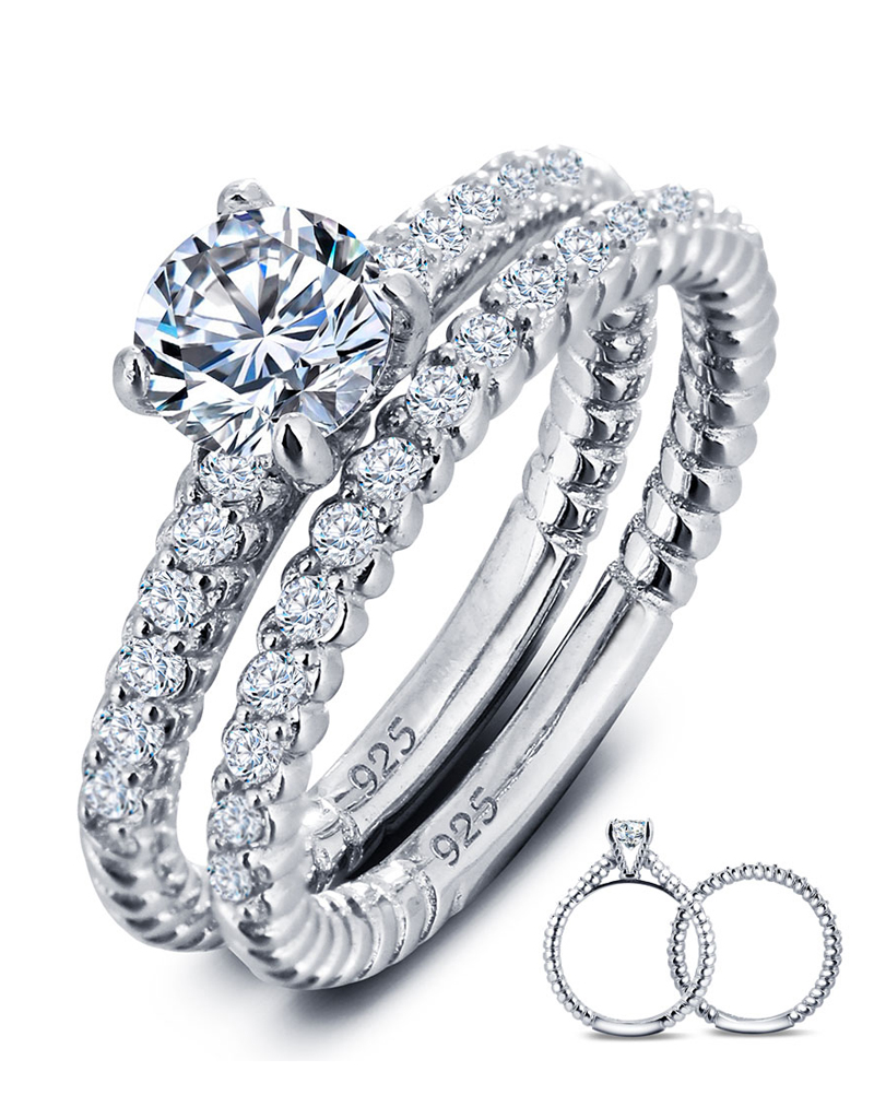 New 925 Sterling Silver Wedding Bridal Ring Women Cubic Zirconia Double ...