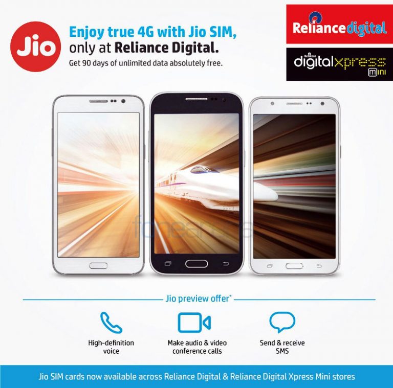 Get a Reliance Jio SIM with Unlimited 4G Data, Calls and SMS for 90 ...