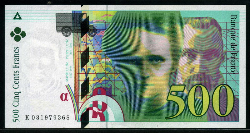 France banknotes 500 French Francs banknote of 1995 Pierre and Marie ...