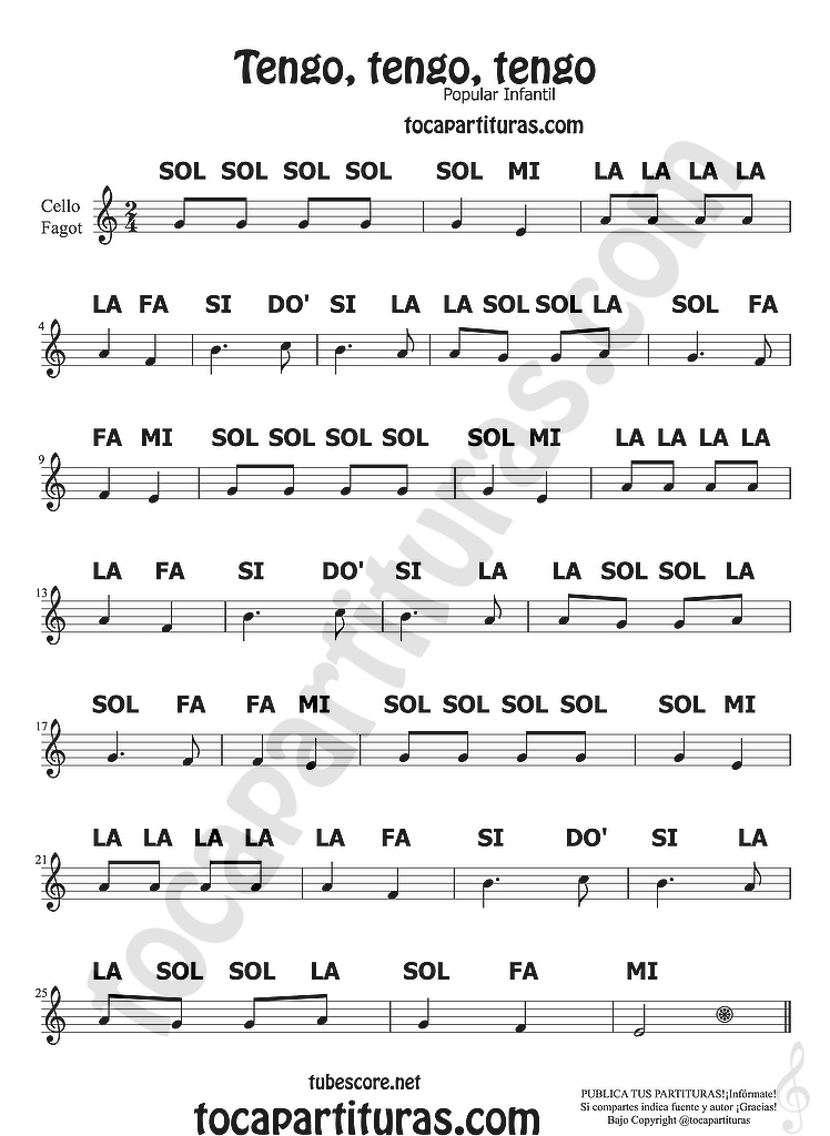 tocapartituras: Tengo, tengo, tengo Canción Popular infantil Partituras ...