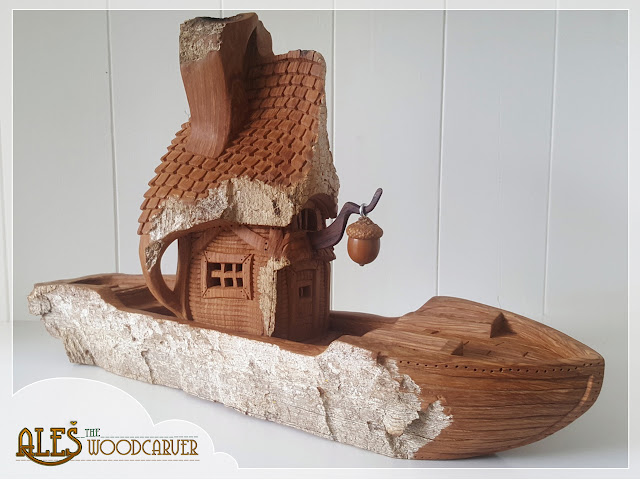 Ales the woodcarver: Whimsical cottonwood bark Boat
