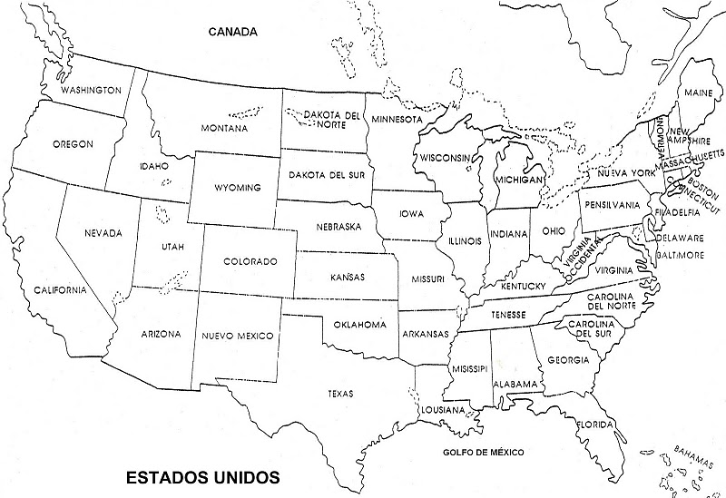 Mapa Imprimible De Estados Unidos En Blanco Etiquetado