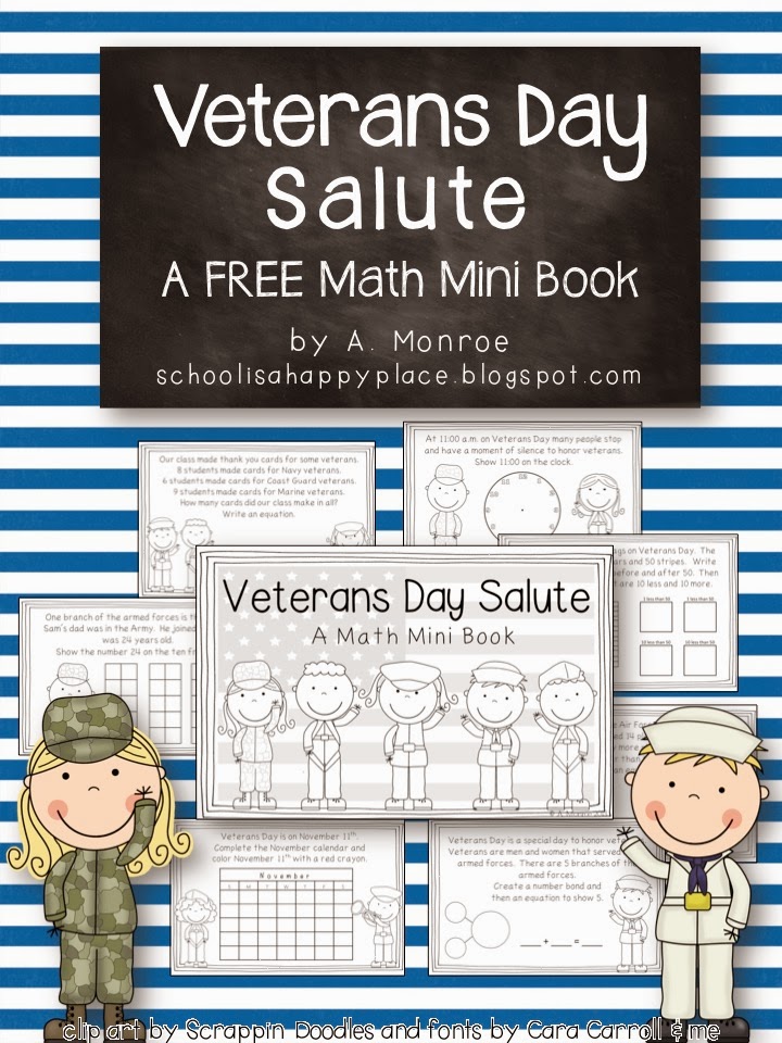 School Is a Happy Place: Veterans Day Salute: A Free Math Mini Book