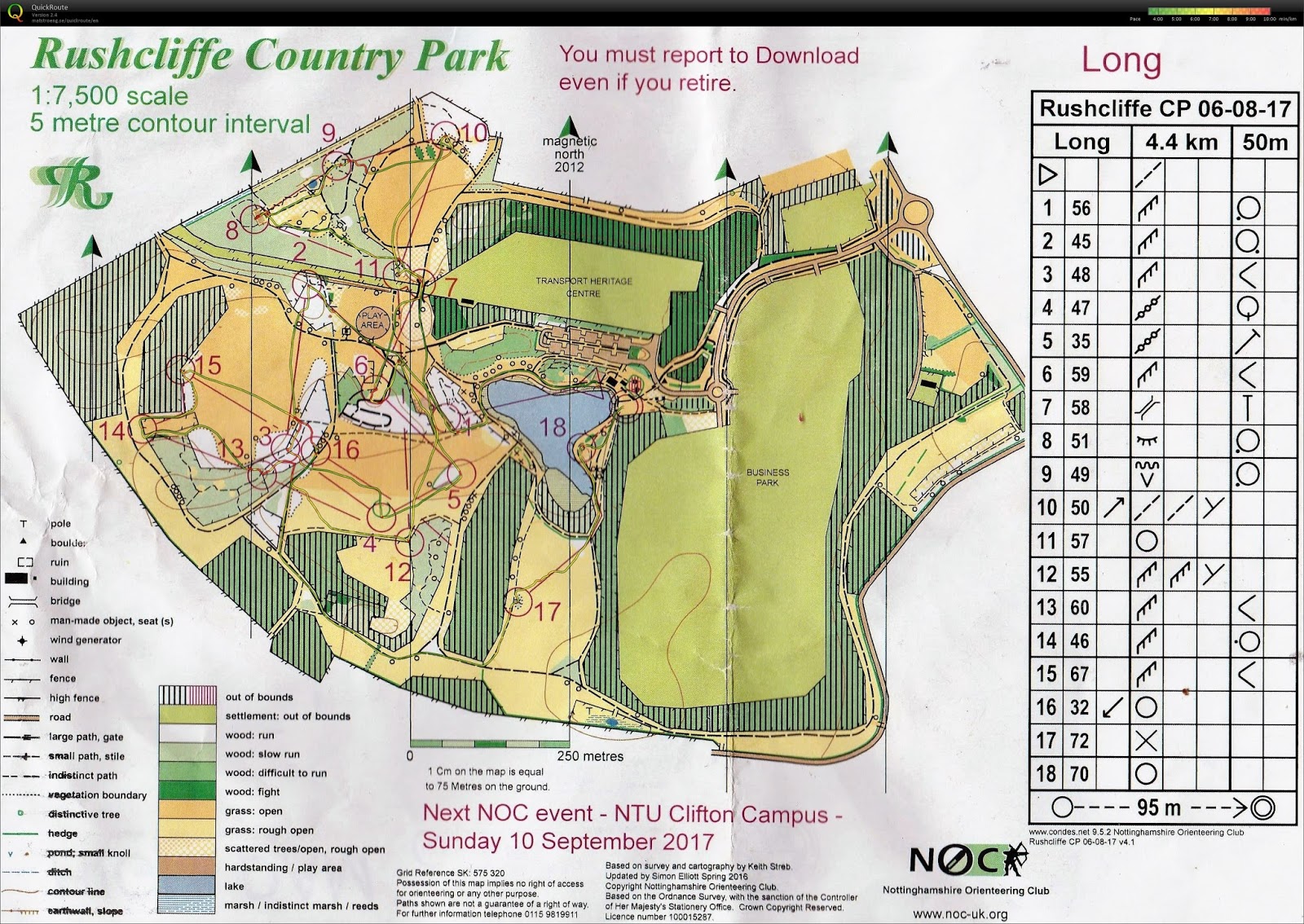 Orientēšanās kartes: Rushcliffe Country Park (Nottingham)