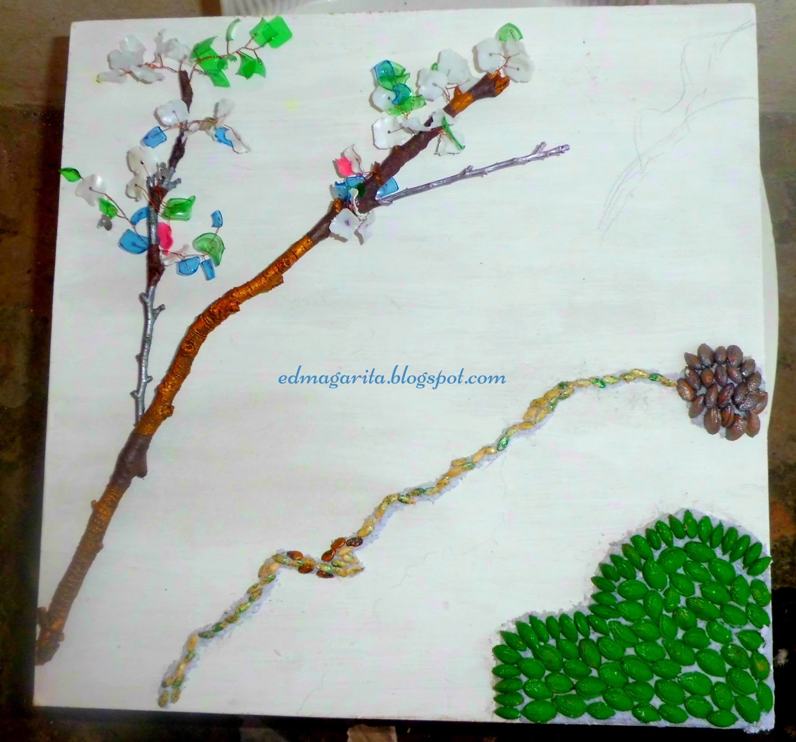 Arte Manual: Tutorial: Cuadro Reciclado Fantasia (Finalizado) Semillas ...