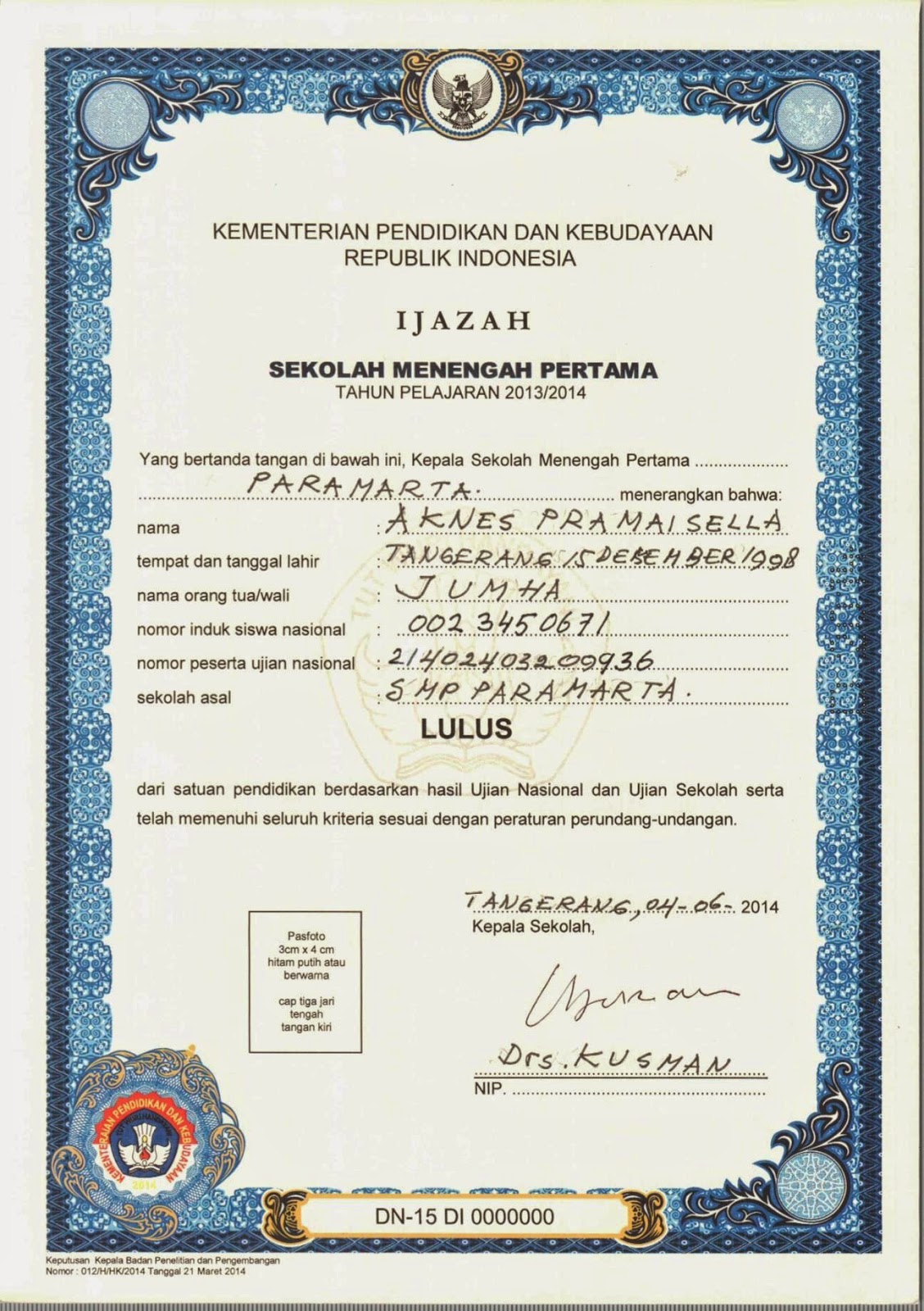 Penulisan NISN di Ijazah SD, SMP, SMK tahun 2013 - SD NEGERI DUKUH ...