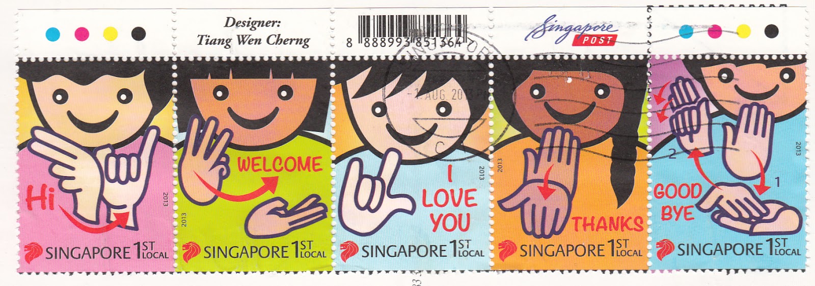 My postcard and stamp week: Singapore: View with Sign Language stamps