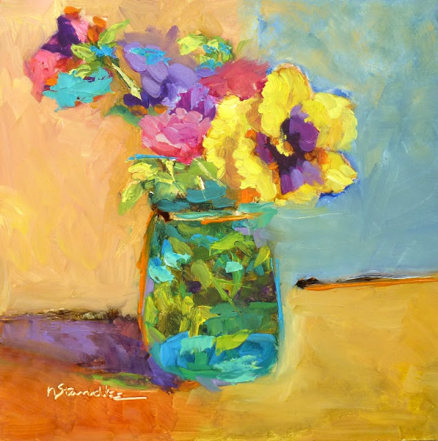 Nancy Standlee Fine Art: Pansy Painting with the Peeps, 8x8" oil, and a ...