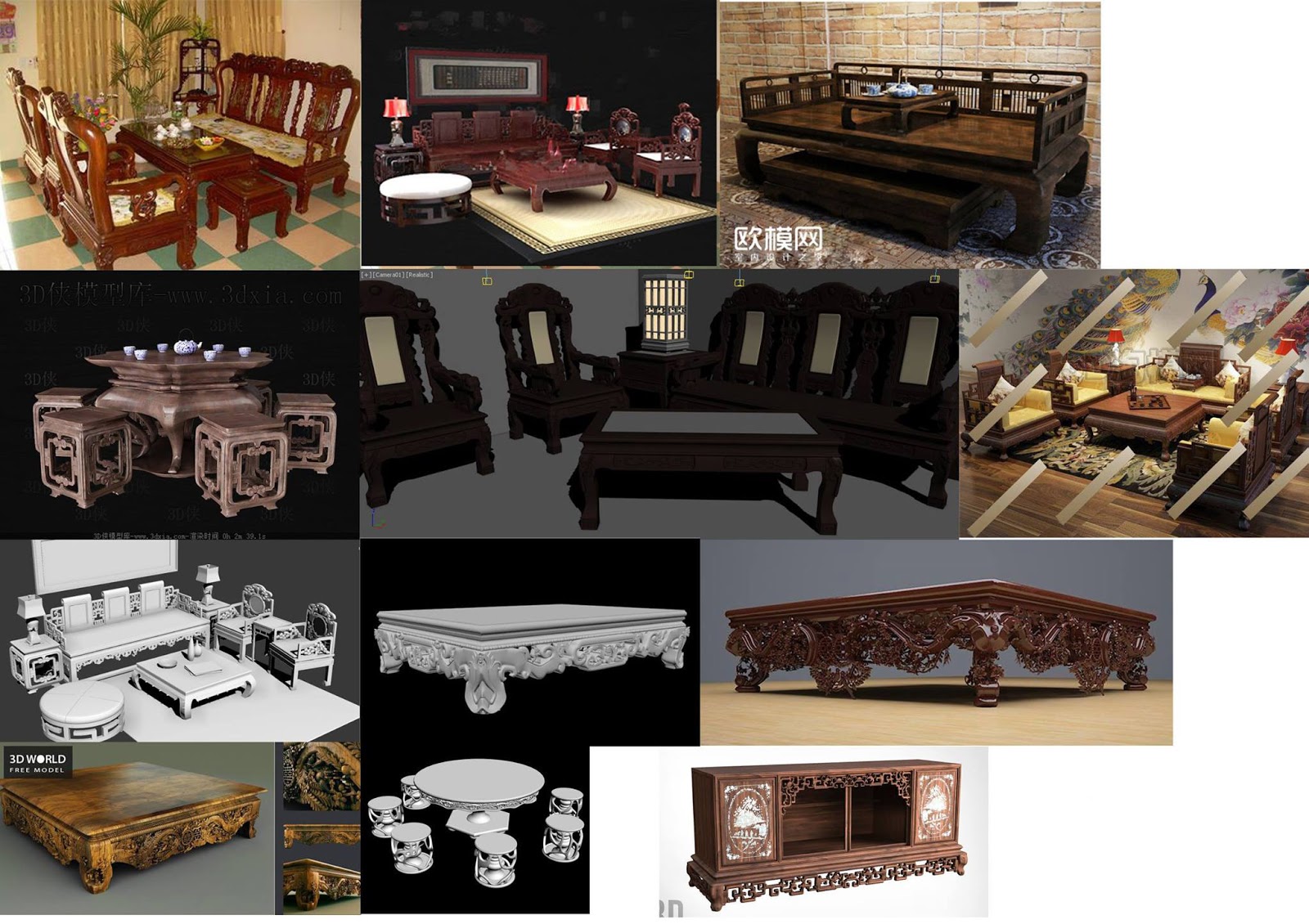 Tổng hợp 3d model bộ bàn ghế đồng kỵ đầy đủ các loại