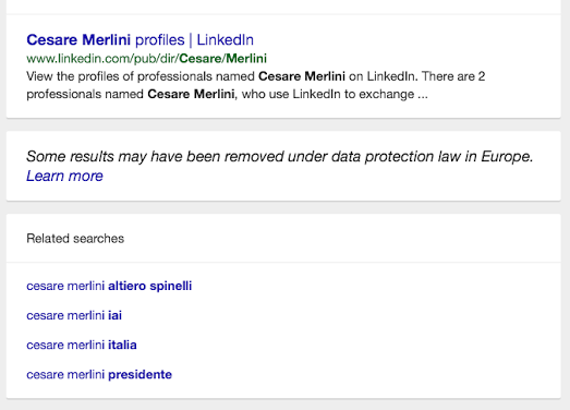 Google's "Right to be Forgotten" Disclaimer