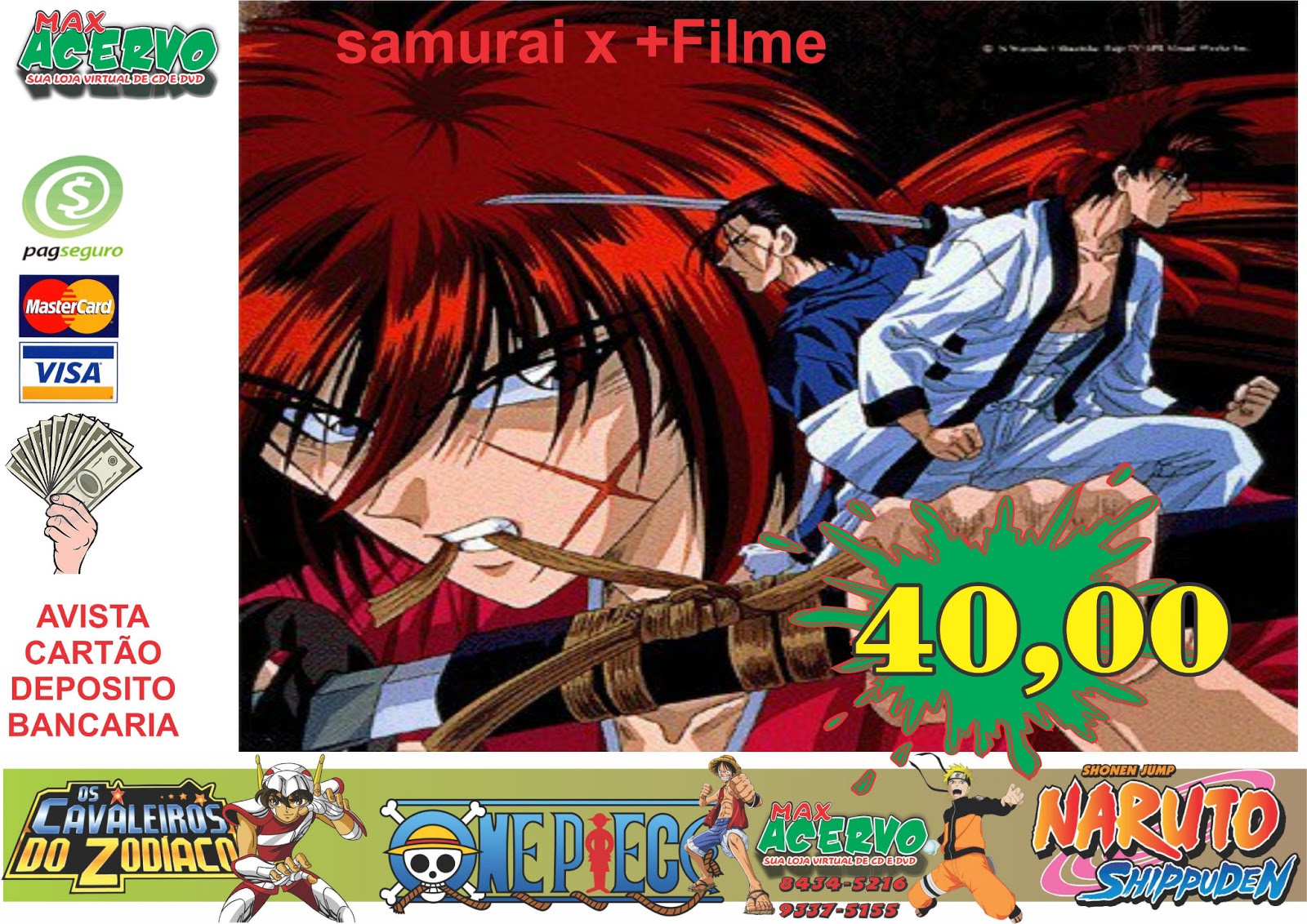 LOJA VIRTUAL DE ANIME E CARTOONS: samurai x + filme 8 dvd