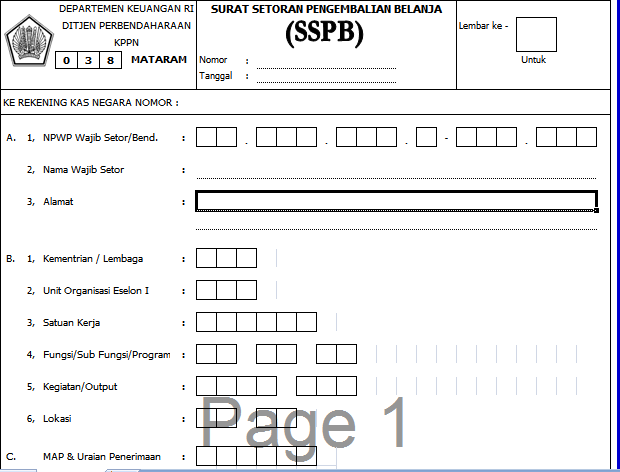 Download Contoh Form SSPB (Surat Setoran Pengembalian Belanja) excel