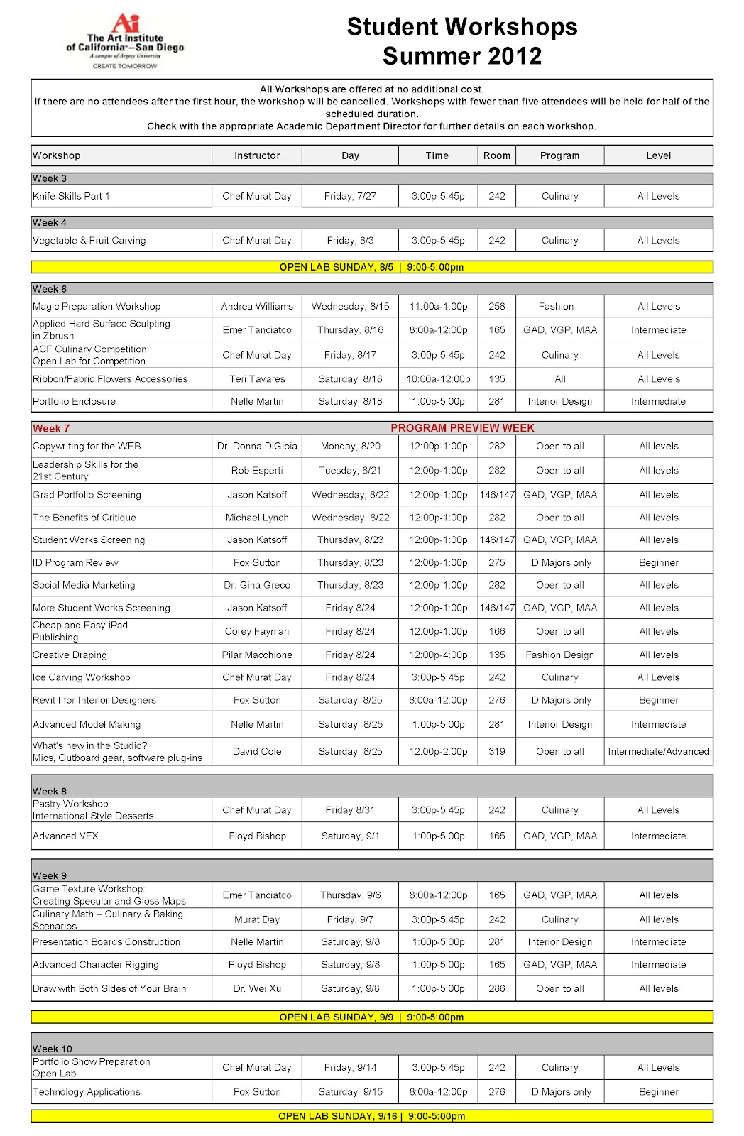 maaaicasd: workshop schedule
