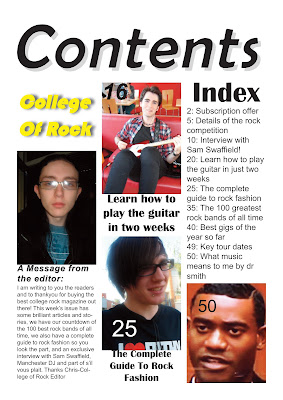 matt's AS Media Studies: College Magazine Contents Page