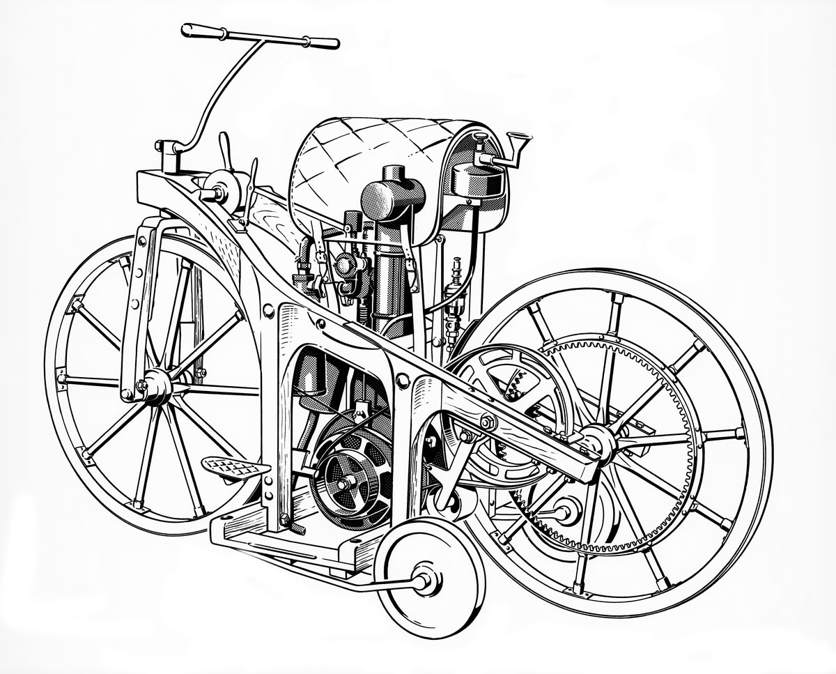 World's First Motorcycle (1885) - Daimler's riding car - facts inform