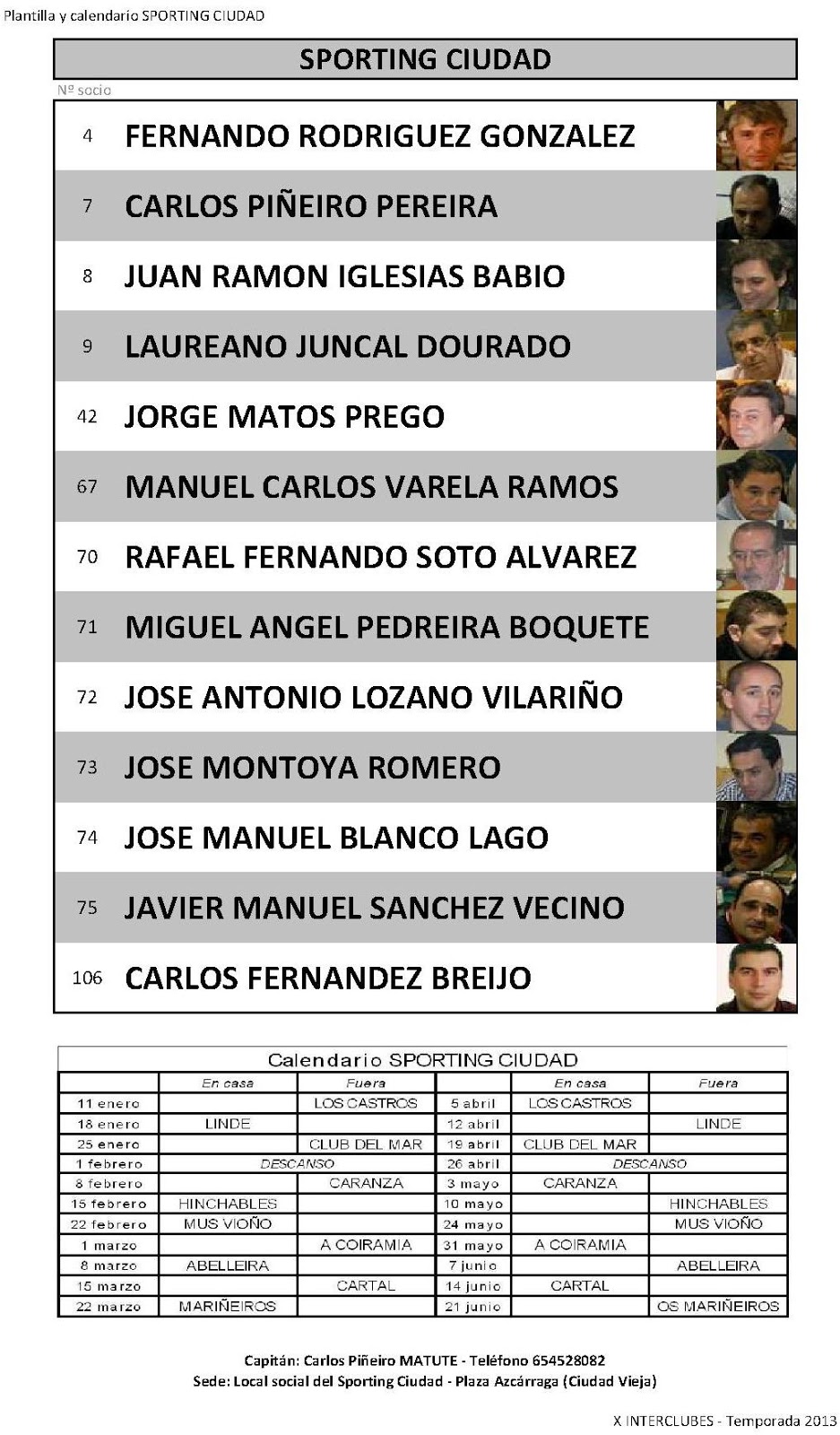 Sporting Ciudad de Mus: Plantilla y calendario del SPORTING para el X ...