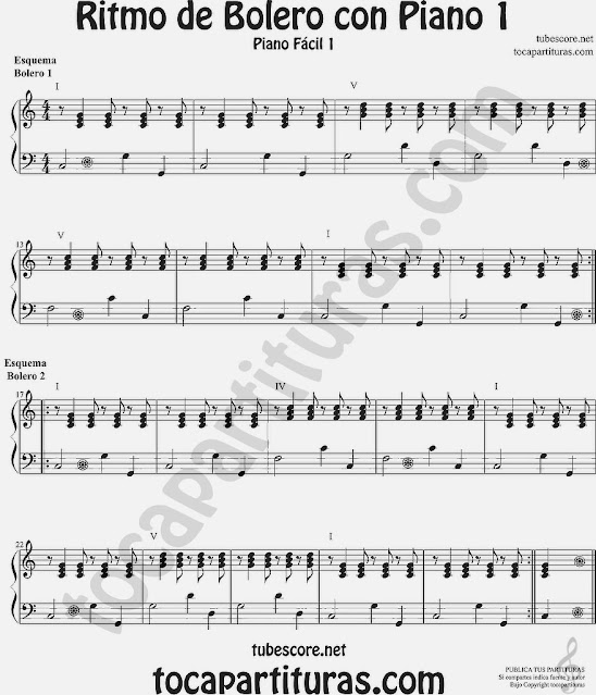 tocapartituras: Bolero Partitura de Ritmo Fácil de Piano Cómo Acompañar Boleros con Piano Dos ...